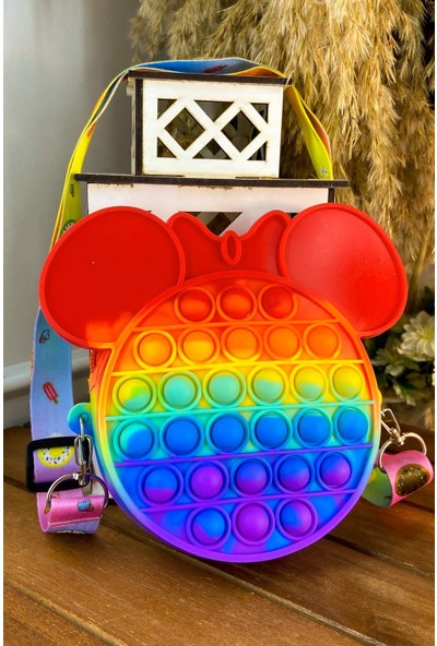 Şubu Tasarım Mickey Kulaklı Pop It Kız Çocuk Çanta Kırmızı SBT635