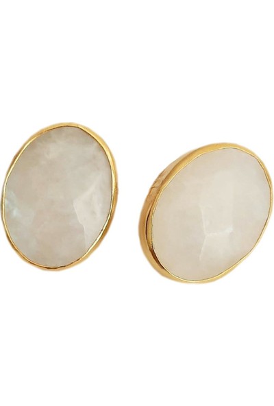 Ladymirage Ay Taşı 925 Ayar Gold Vidalı Küpe