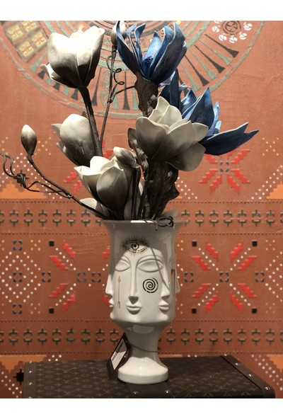 MMC Concept Gold Detaylı Buddha Figürlü Beyaz Vazo 34,6 cm