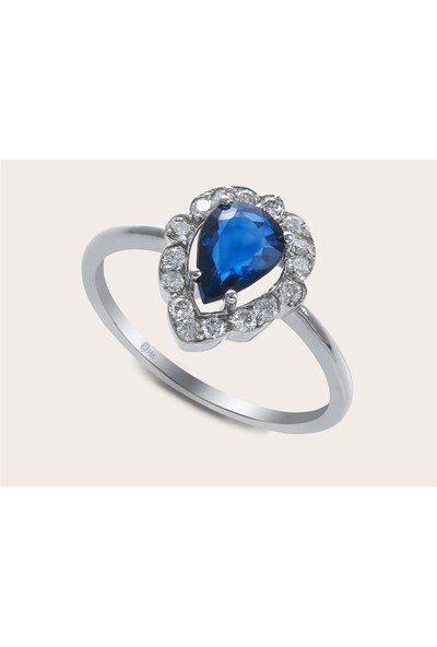 Atiye Pırlanta Altın Safir Damla Kesim Pırlanta Yüzük