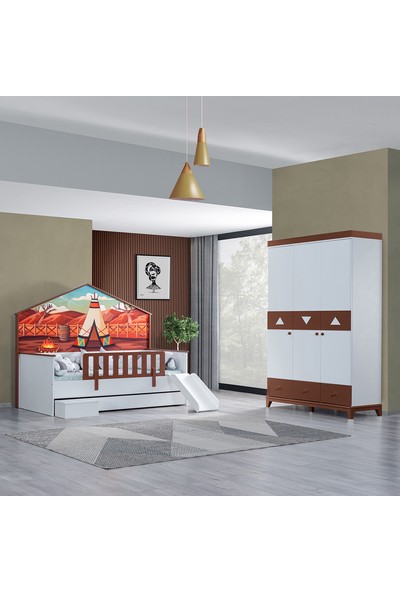 Montessori, Rüzgar Montessori Çocuk Odası Takımı, Dolap, Kaydıraklı Yavrulu Yatak