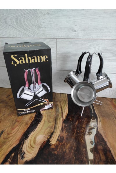 Şahane Sebat Home 3’lü Standlı Paslanmaz Çelik Cezve Trıple Coffee Pot Set