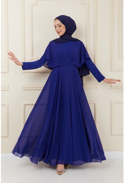 İmaj Butik Pelerinli Mevlana Şifon Tesettür Abiye/saks