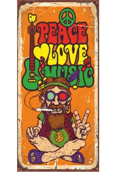 peace Love Musıc Vintage Retro Toblo Ahşap Poster peace Love Musıc Vintage Retro Toblo Ahşap Poster