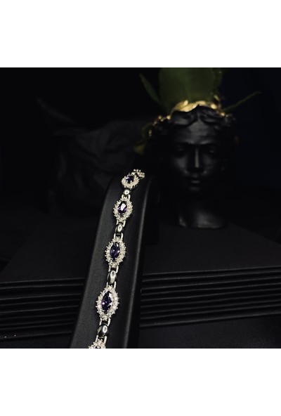 925 Ayar Gümüş Yuvarlak Baget Mor Taşlı Bileklik 925 Ayar Gümüş Yuvarlak Baget Mor Taşlı Bileklik