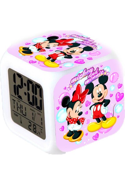 Dijital Termometre Parlayan Küp Çalar Saat Renk Değiştirme LED Mickey Minnie Dijital Termometre Parlayan Küp Çalar Saat Renk Değiştirme LED Mickey Minnie