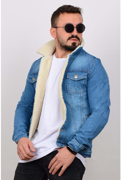 Edwox Erkek Içi Kürklü Mavi Kot Ceket E113