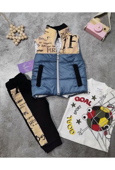 Orion Kids Erkek Mavi Yelekli 3'lü Takım