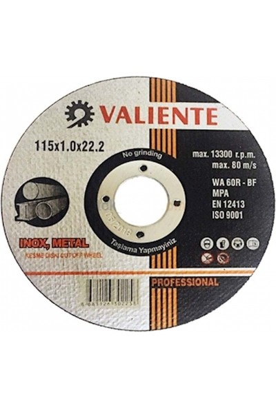 Valiente 115 mm x 10 mm x 22,2 mm Inox Kesme Taşı 25 Li Paket Valiente 115 mm x 10 mm x 22,2 mm Inox Kesme Taşı 25 Li Paket