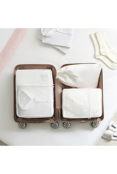 Ocean Home 3'lü Gri Desenli Kumaş Bavul İçi Organizer Set