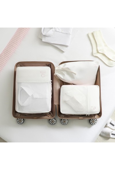 Ocean Home 3'lü Pembe Desenli Kumaş Bavul İçi Organizer Set Ocean Home 3'lü Pembe Desenli Kumaş Bavul İçi Organizer Set