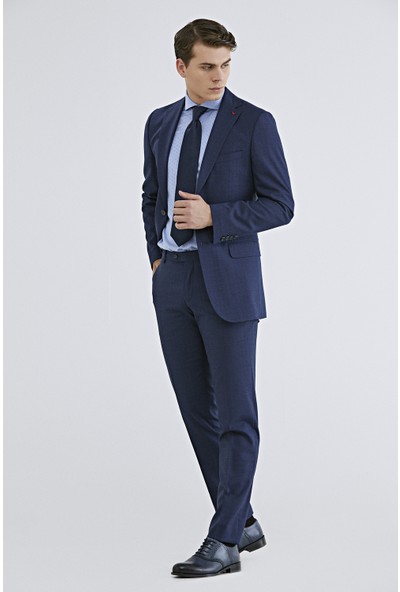 D'S Damat Ds Damat Regular Fit Lacivert Armürlü Takım Elbise