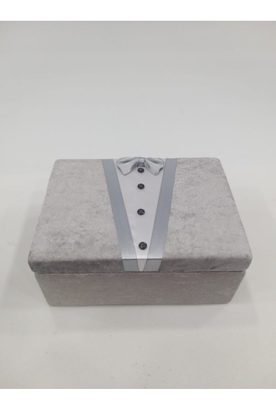 Eylül Kadife Kaplı Gri Damat Traş Sandığı