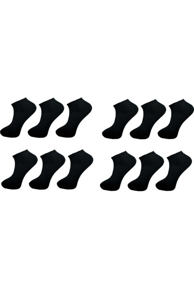 Lara Çorap 12'li 6-7 Yaş Düz Siyah Çocuk Patik Çorap (24-27)