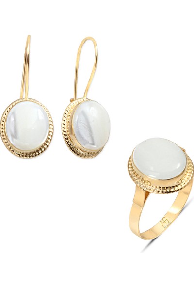 Aslı Gold Altın Ay Taşı Nostalji Yüzük Küpe Takım (TKM0026)