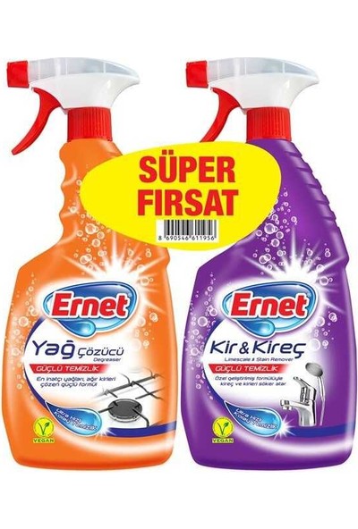 Ernet Yağ Çözücü 750 ml + Kir & Kireç Çözücü 750 ml Ernet Yağ Çözücü 750 ml + Kir & Kireç Çözücü 750 ml