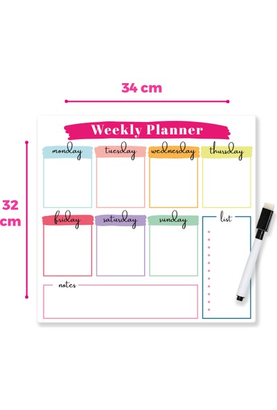 Miya Design Ingilizce Haftalık Magnet Planlayıcı