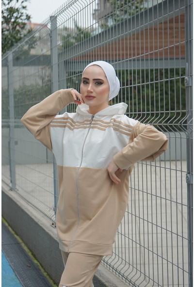 Burcu Tesettür Kapşonlu Ikili Eşofman Takımı TRN1016 Latte Burcu Tesettür Kapşonlu Ikili Eşofman Takımı TRN1016 Latte