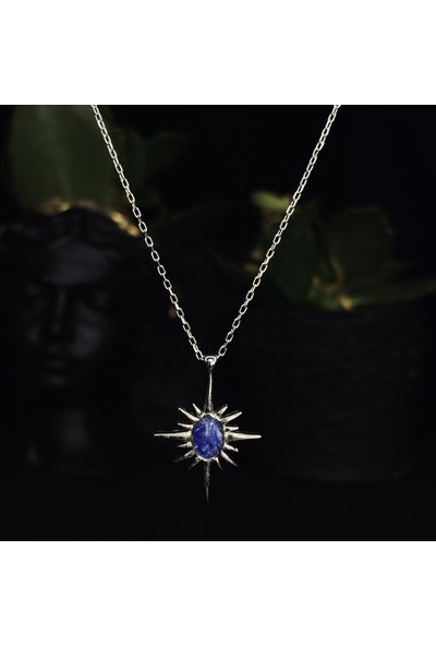 Wena Jewelry 925 Ayar Gümüş Kuzey Yıldızı Mavi Doğaltaş Kolye