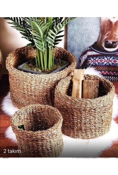 Büyük Bambu Homemade Saksılar 3'lü