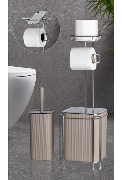 Okyanus Home Krom Yedekli Wc Kağıtlık - Çizgili Kare Vizon Çöp Kovası ve Wc Fırça Seti Okyanus Home Krom Yedekli Wc Kağıtlık - Çizgili Kare Vizon Çöp Kovası ve Wc Fırça Seti