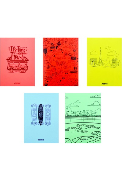 Defne Nebula A5 Plastik Kapak Defter 60 Yaprak Kareli 3'lü + Çizgili 2'li Defne Nebula A5 Plastik Kapak Defter 60 Yaprak Kareli 3'lü + Çizgili 2'li