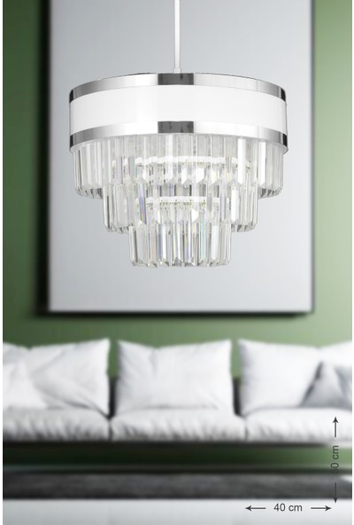 Avize Moda Dora 40 Cm'lik Krom Şeritli Kristal Taşlı Lüks Avize (Beyaz-Krom) Avize Moda Dora 40 Cm'lik Krom Şeritli Kristal Taşlı Lüks Avize (Beyaz-Krom)