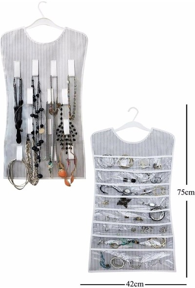 Pi İthalat Siyah Çizgili Elbise Şeklinde Çift Taraflı Takı Organizeri