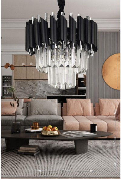 Avize Moda Palmira 30'luk Kristal Taşlı Lüks Avize - (Siyah-Krom) Avize Moda Palmira 30'luk Kristal Taşlı Lüks Avize - (Siyah-Krom)