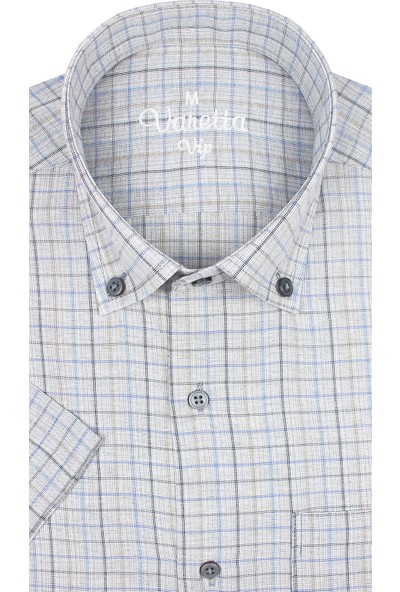 Varetta Erkek Gri Kısa Kollu Klasik Kesim Yaka Düğmeli Tek Cepli Gömlek