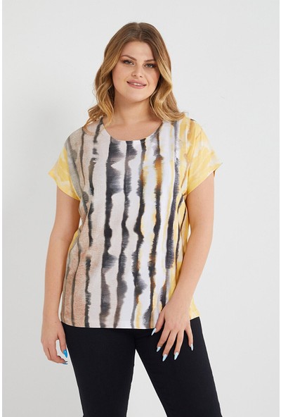 Nelly Büyük Beden Desenli Yarasa Kol Bayan Bluz