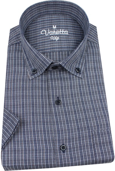 Varetta Erkek Lacivert Kısa Kol Klasik Kesim Yaka Düğmeli Tek Cepli Gömlek