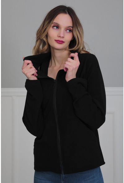Ayşe Tasarım Fermuarlı Cepli Polar Sweatshirt Siyah Sw-4 Ayşe Tasarım Fermuarlı Cepli Polar Sweatshirt Siyah Sw-4