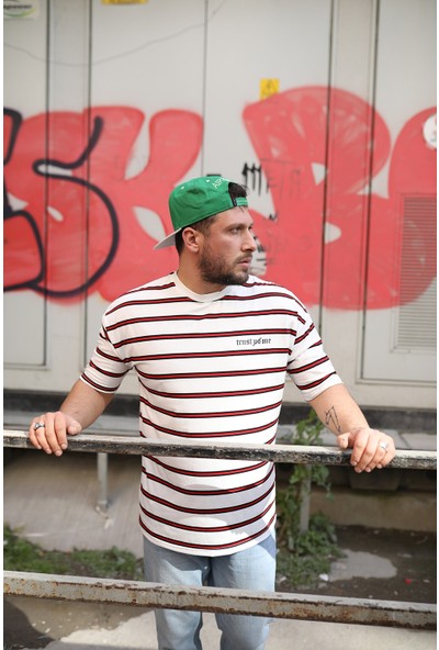 Karpefingo Erkek Trust No One Baskılı Oversıze Beyaz-Kırmızı T-Shirt