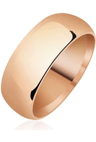 Gumush 8 mm Düz Bombeli Rose Gümüş Alyans