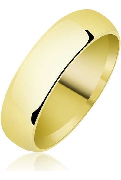 Gumush 5 mm Düz Bombeli Gold Gümüş Alyans