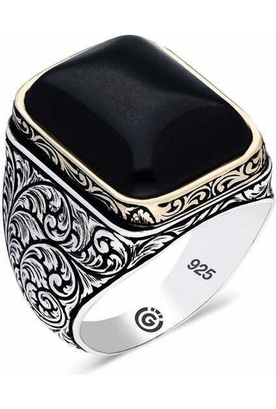gümüş Desenli Siyah Zirkon Taşlı Kare Erkek Yüzük gümüş Desenli Siyah Zirkon Taşlı Kare Erkek Yüzük