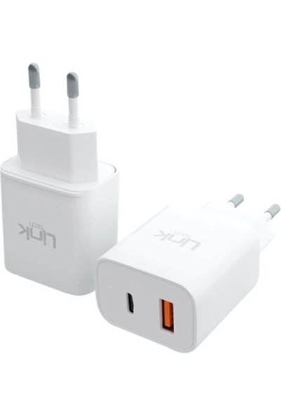 LinkTech Type-C ve USB Girişli Ev Şarj Başlık - Qualcomm 3.0A 20W - C209 LinkTech Type-C ve USB Girişli Ev Şarj Başlık - Qualcomm 3.0A 20W - C209