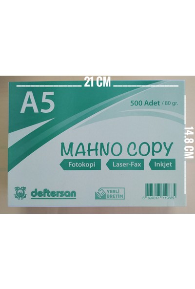Deftersan A5 Fotokopi Yazıcı Kağıdı 500 Adet 80 gr Deftersan A5 Fotokopi Yazıcı Kağıdı 500 Adet 80 gr