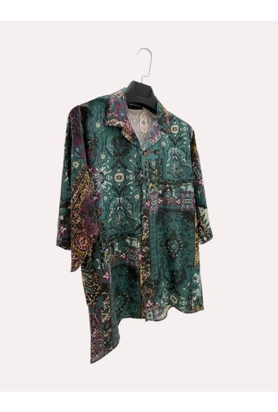 Abluka Online Küba Yaka Karışık Desenli Oversize Gömlek