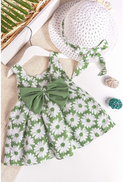 Murat Baby Papatya Desenli Şapkalı Kız Bebek Elbise 6-24 Ay ( 4 Renk )