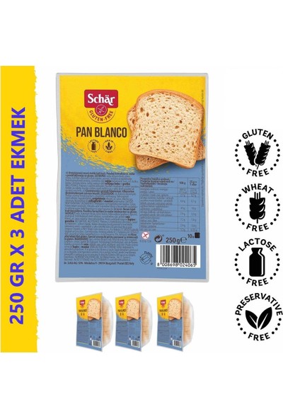 Schar Pan Blanco Glutensiz Dilimli Ekmek 250 gr x 3 Schar Pan Blanco Glutensiz Dilimli Ekmek 250 gr x 3