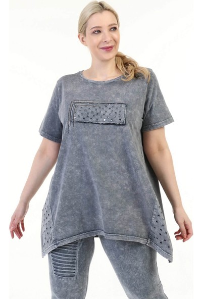 Büyük Beden Italyan Yıkamalı Gri Salaş Tshirt Büyük Beden Italyan Yıkamalı Gri Salaş Tshirt