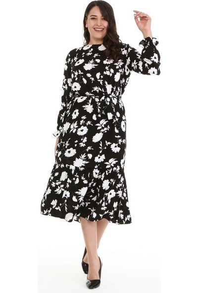 Myline Fırfır Detaylı Kuşaklı Uzun Elbise