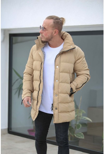 Karpefingo Erkek Kolu Fermuarlı Bej Uzun Şişme Mont Karpefingo Erkek Kolu Fermuarlı Bej Uzun Şişme Mont