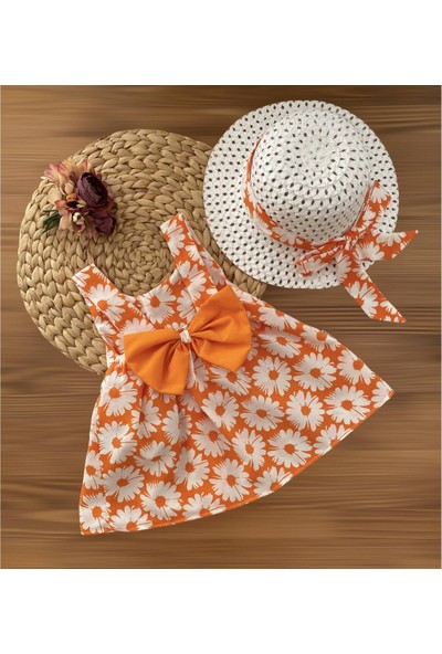 Murat Baby Papatya Desenli Şapkalı Kız Bebek Elbise 6-24 Ay ( 4 Renk )