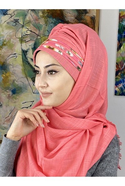 Butik Ambar Yavruağzı Asimetrik Yeşil Çiçekli Drapeli Hazır Şal Butik Ambar Yavruağzı Asimetrik Yeşil Çiçekli Drapeli Hazır Şal