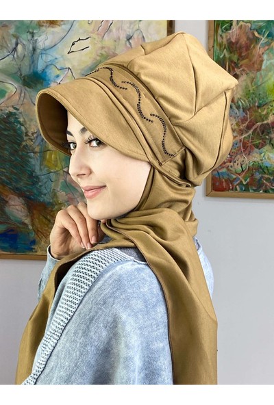 Butik Ambar Sütlü Kahve Toka Detaylı Model Koyu Taşlı Hazır Şapka Şal Butik Ambar Sütlü Kahve Toka Detaylı Model Koyu Taşlı Hazır Şapka Şal