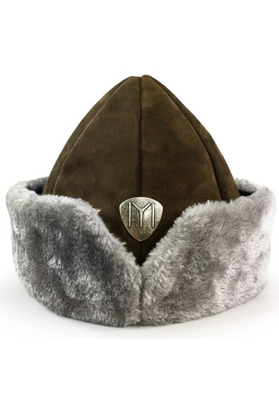 Shark Anatolia Deri Börk Şapka Nubuk Açık Kahve Gri Kürk 10-13 Yaş