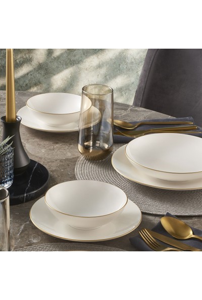 Güral Porselen Atina 24 Parça 6 Kişilik Bone Yemek Takımı - Gold